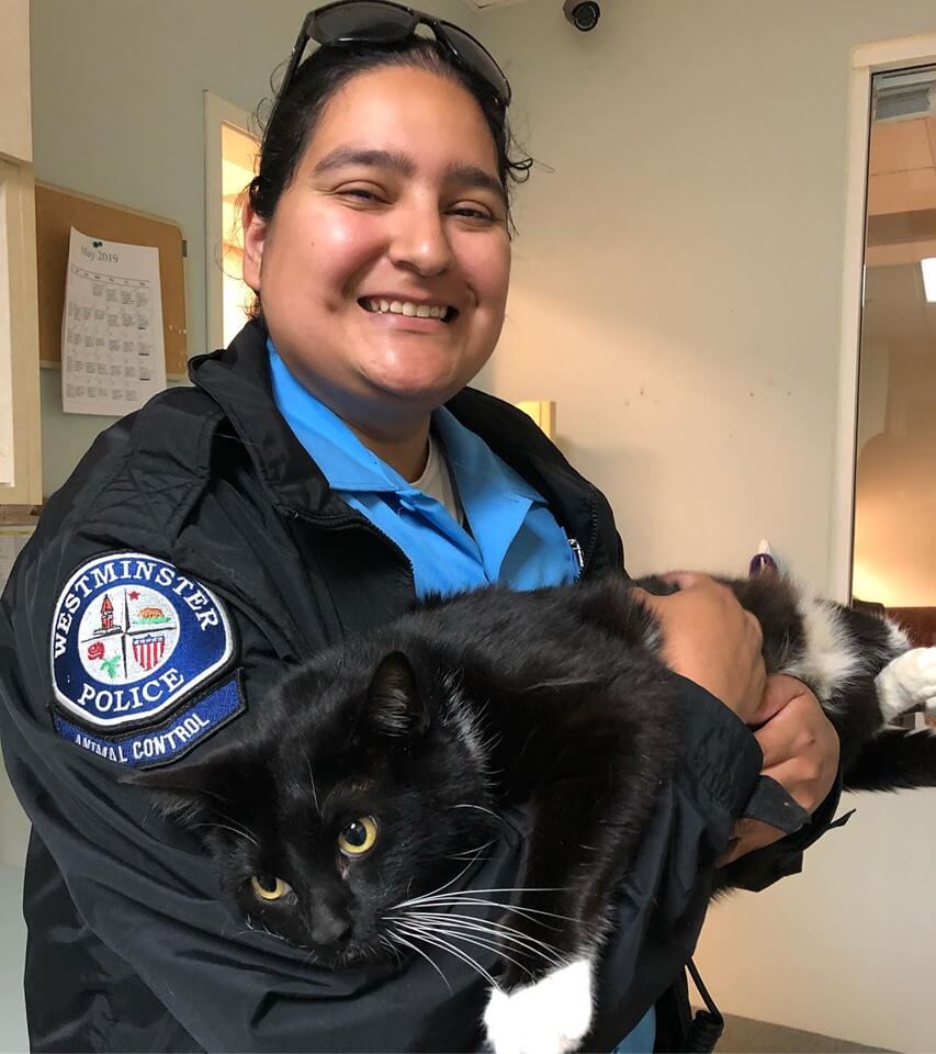 Animal Control Officers loving on one of our cats. - Wags Pet Adoption